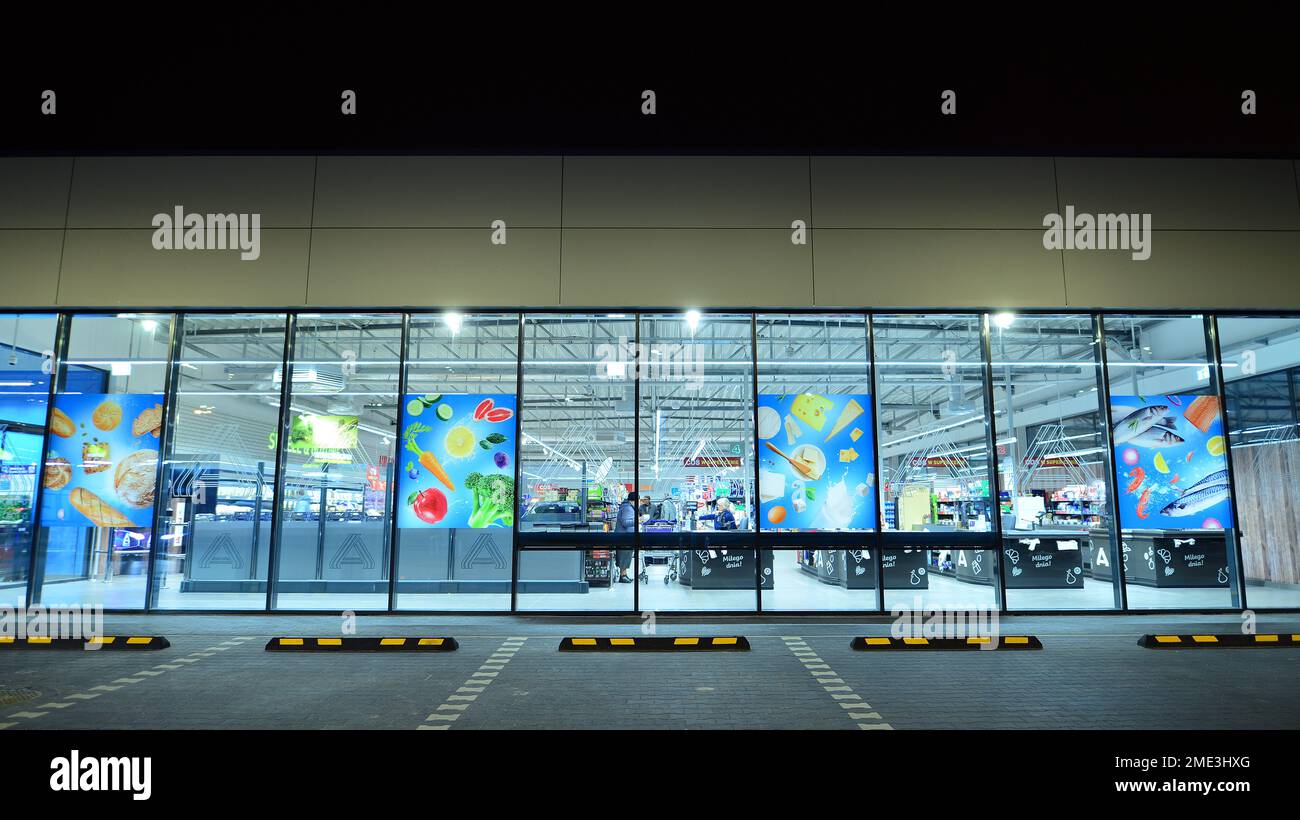 Warsaw, Poland. 29 November 2022. Night view of a supermarket of the ...