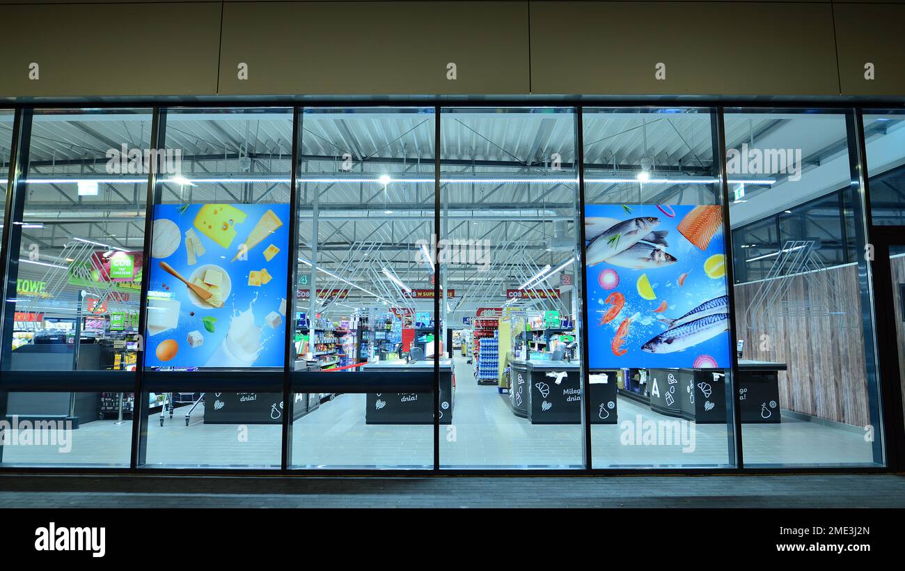 Warsaw, Poland. 29 November 2022. Night view of a supermarket of the ...