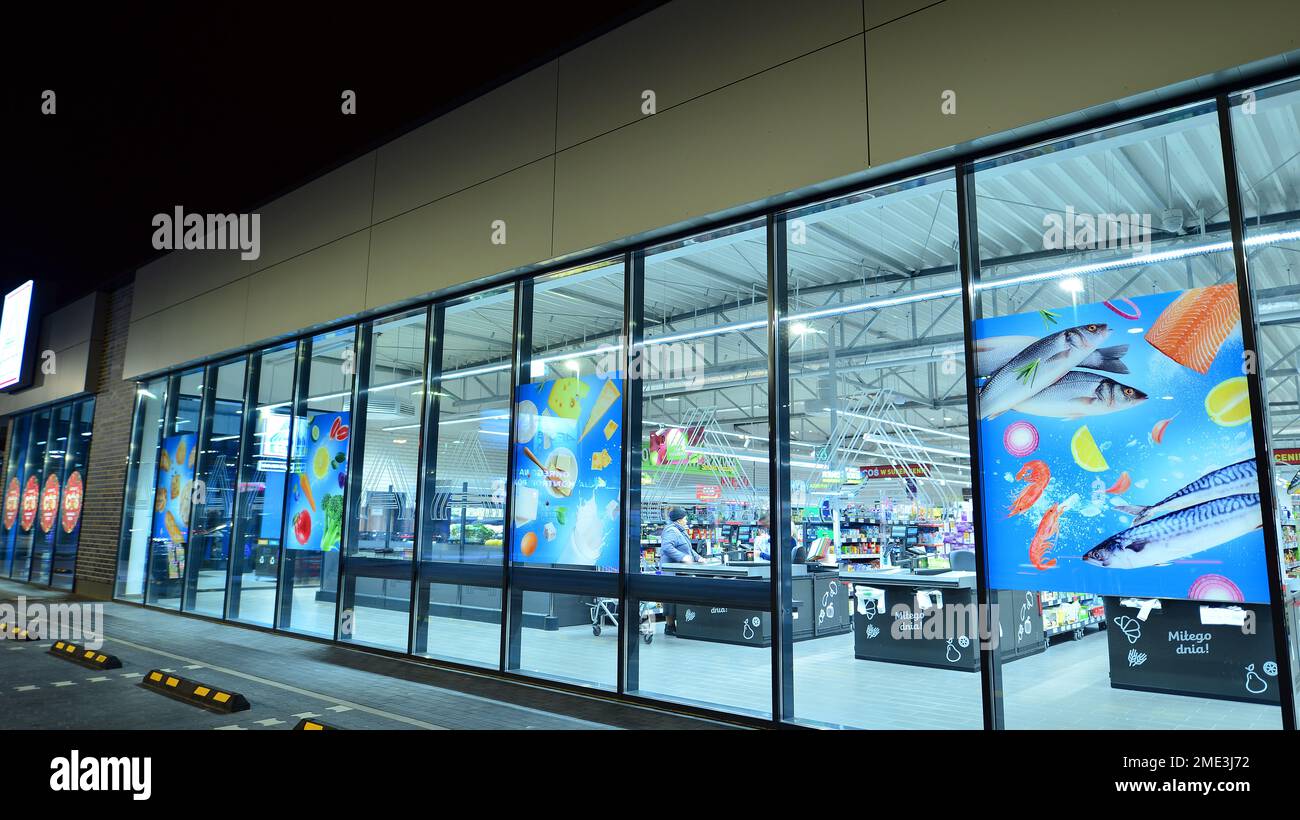 Warsaw, Poland. 29 November 2022. Night view of a supermarket of the ...