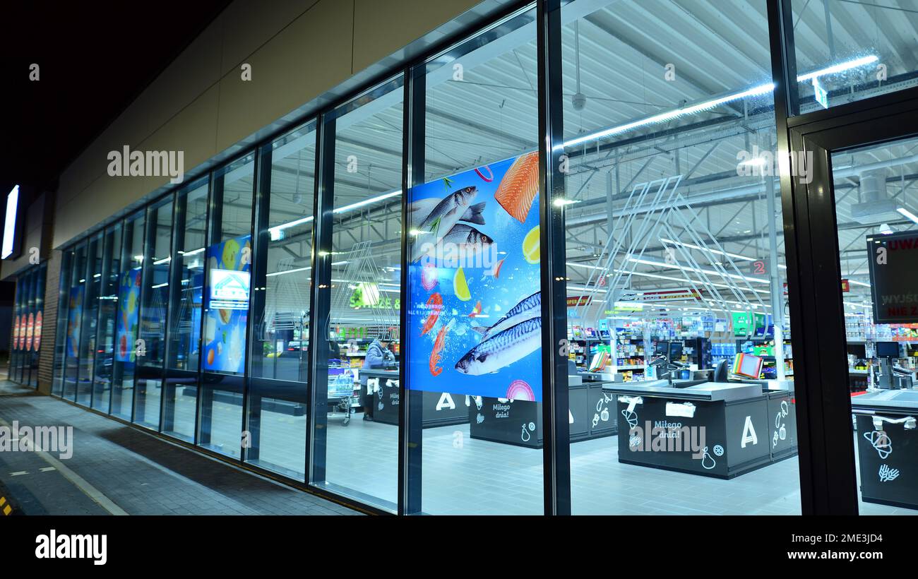 Warsaw, Poland. 29 November 2022. Night view of a supermarket of the ...