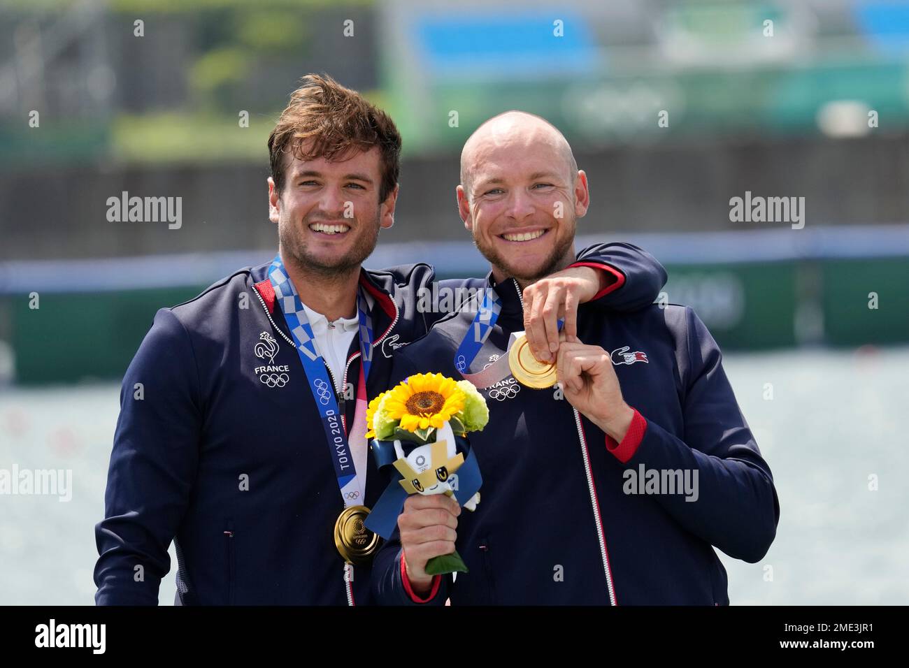 Gold medalists Hugo Boucheron and Matthieu Androdias of France pose ...