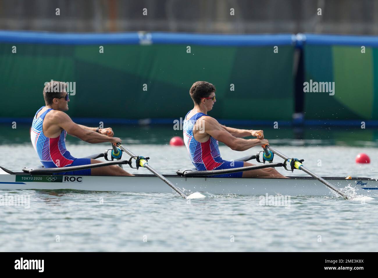 Andrey Potapkin and Ilya Kondratev, of the Russian Olympic Committee, compete in the men's ...