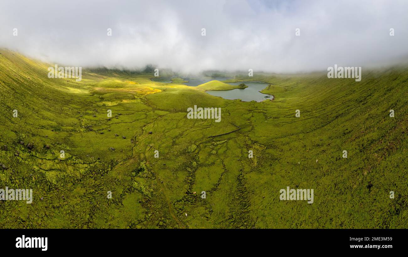 Natural landscape, panoramic view. Beautiful lagoon in the volcanic ...