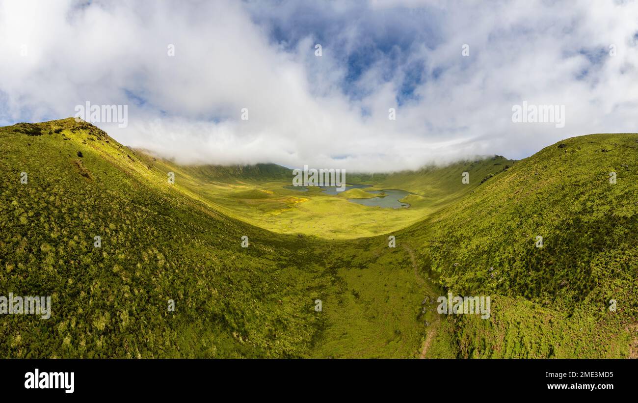 Natural landscape, panoramic view. Beautiful lagoon in the volcanic ...