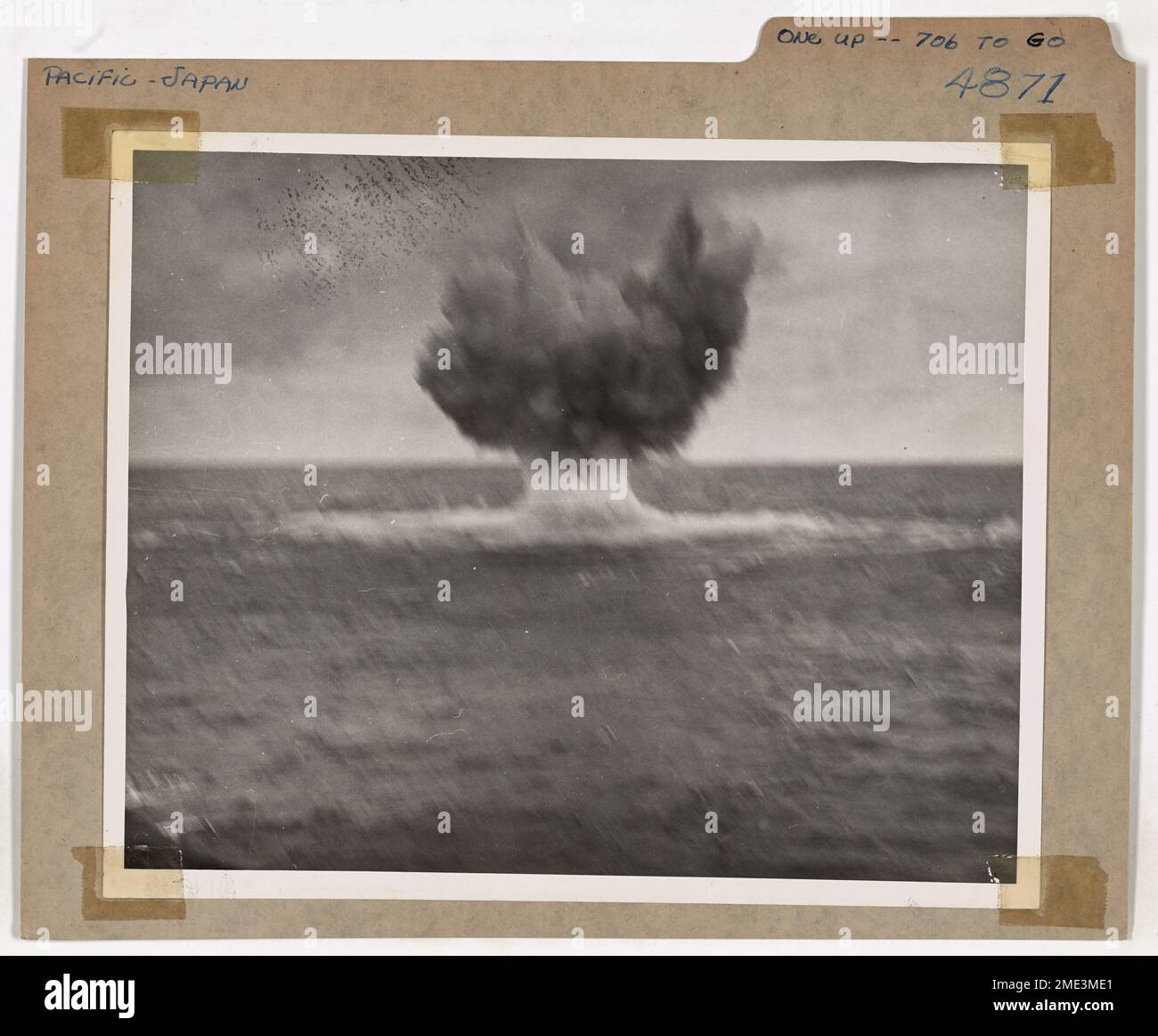 The image shows the moment when a Japanese mine in the Kii Suido ...