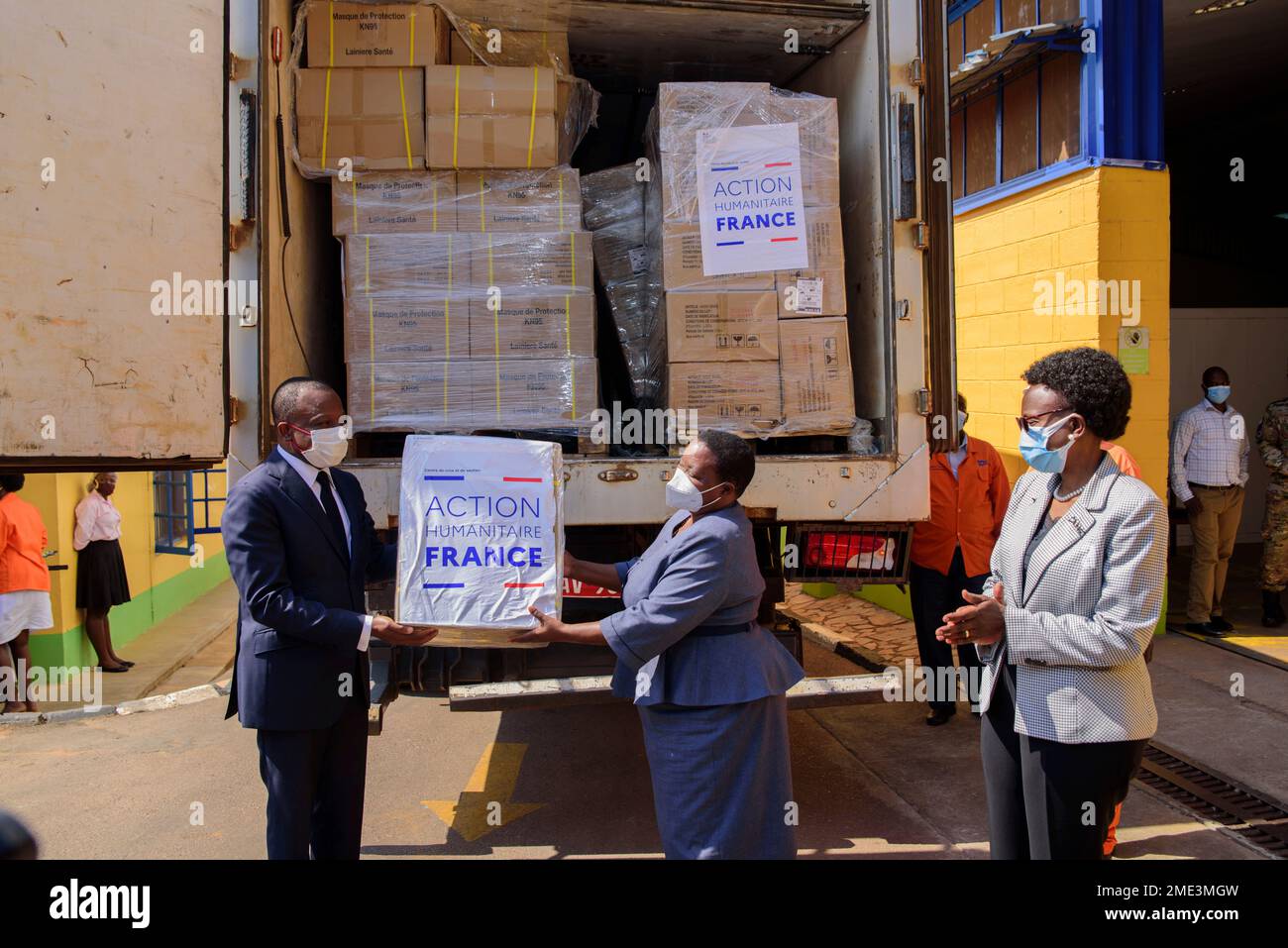 French Ambassodor to Uganda Jules-Armand Aniambossou, left, officially ...