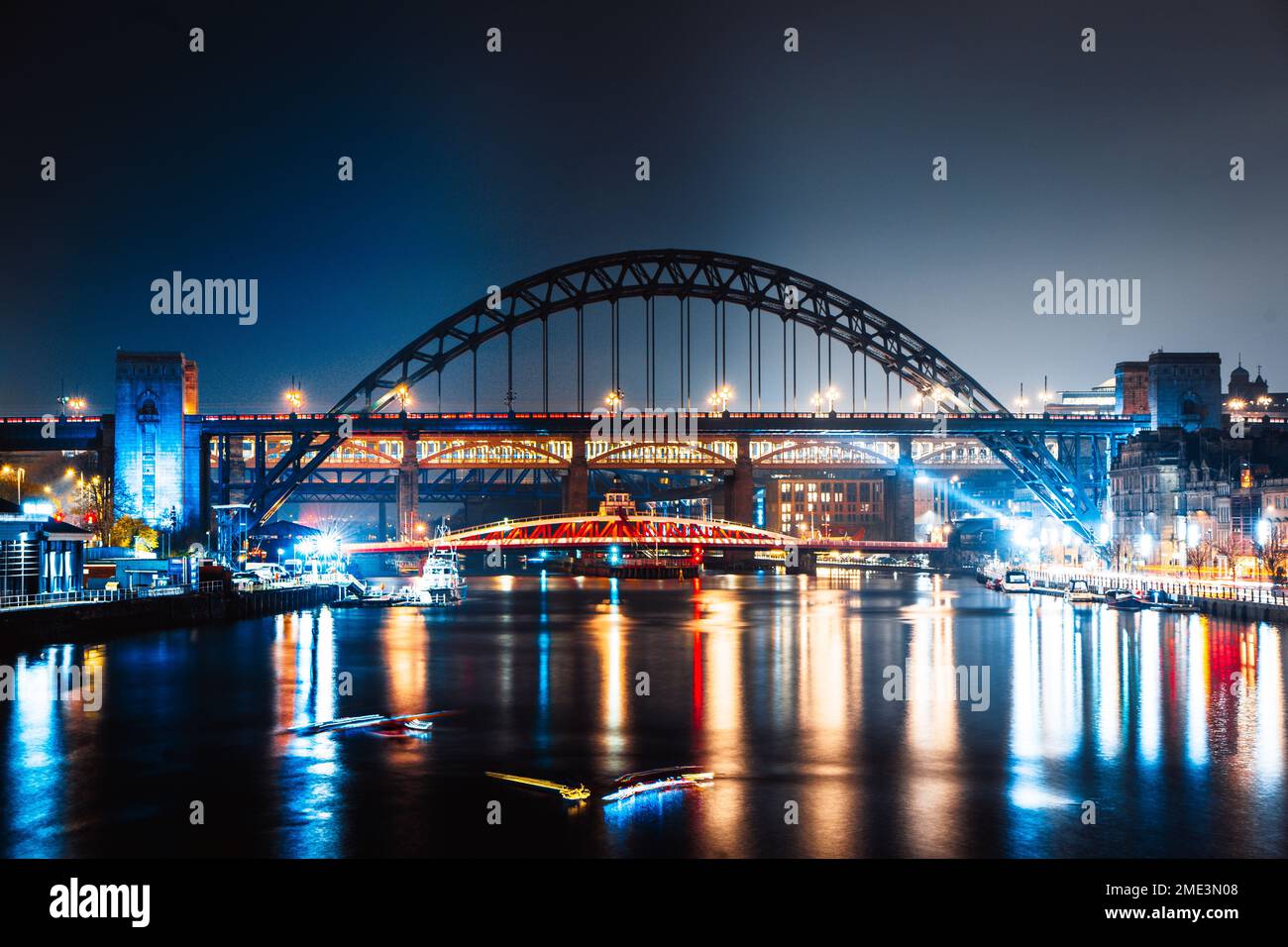 A night view of Tyne Bridge, an arch bridge over River Tyne in North ...