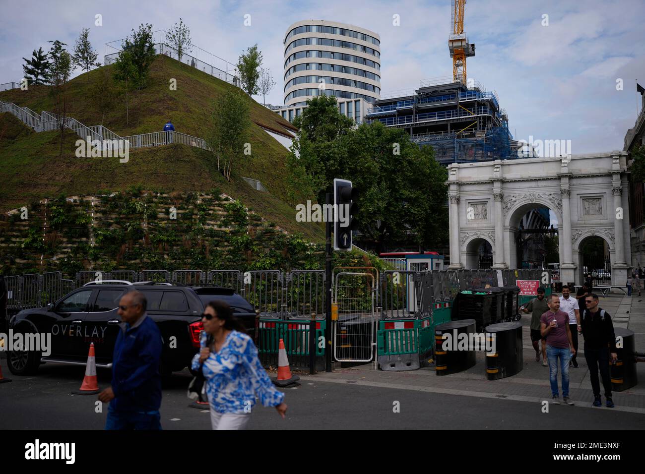 A view of the newly built "Marble Arch Mound" after it was opened to ...