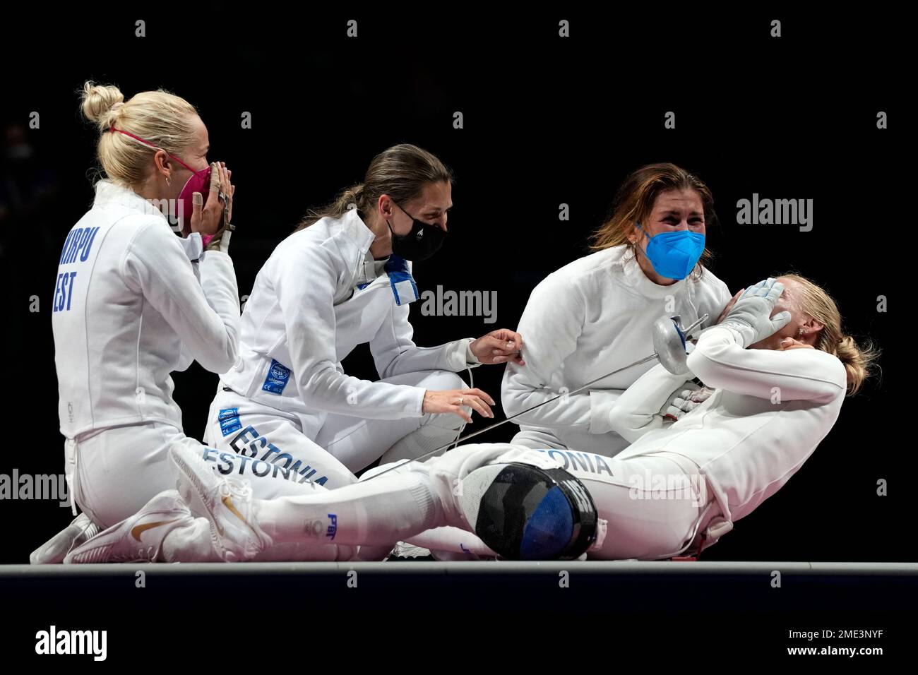 Estonia Epee team celebrate after defeating South Korea in the medal ...