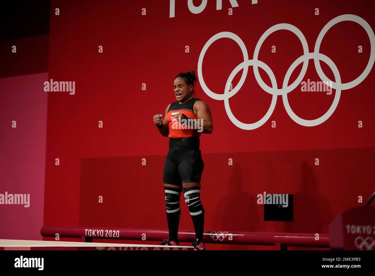 Mercedes Isabel Mercedes Perez Tigrero of Colombia prepares for a lift ...