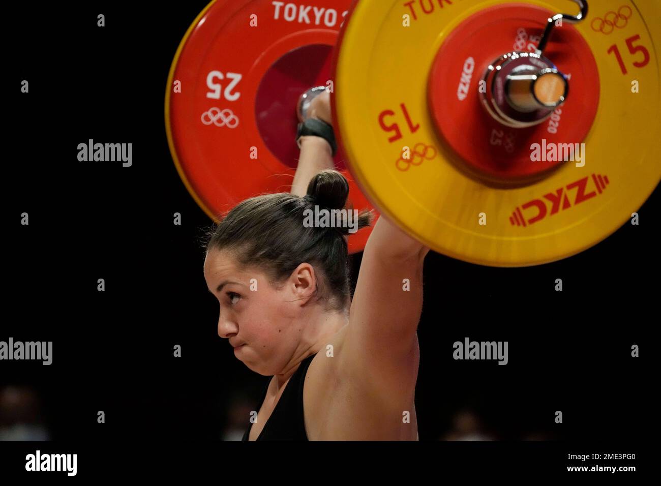 Maude G. Charron of Canada competes in the women's 64kg weightlifting ...