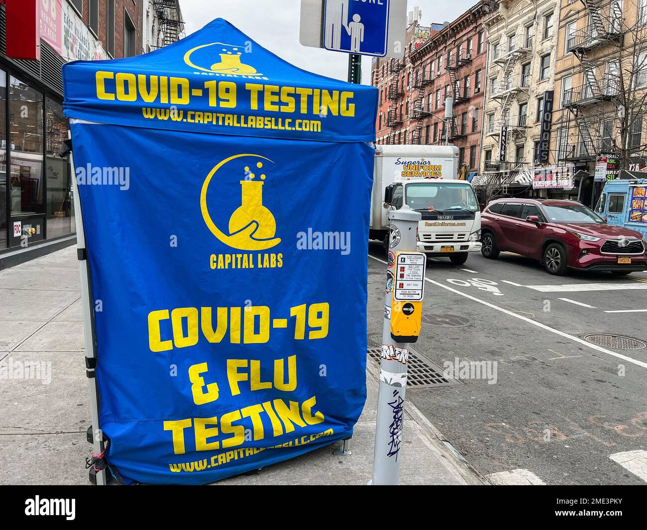 A portable testing booth for COVID-19 and influenza is set up at the ...