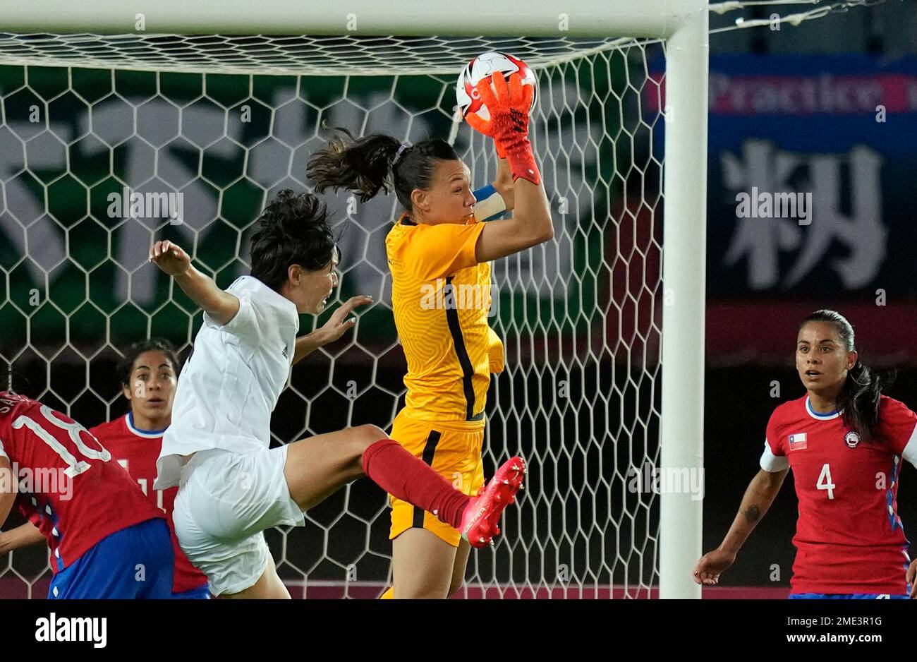 Chile's goalkeeper Christiane Endler saves a ball during a women's ...