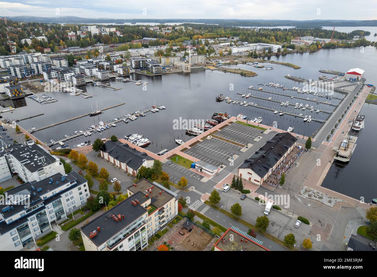Drone aerial scenery of the city of Kuopio and the marina. Finland ...