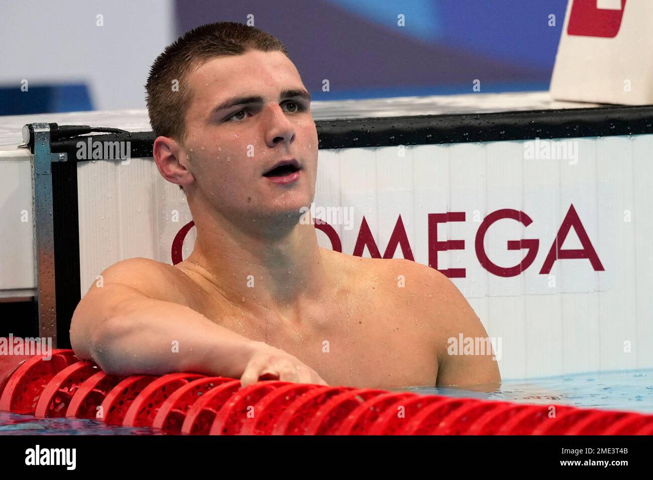 Jacob Whittle of Britain rests after his heat of the men's 100-meter ...