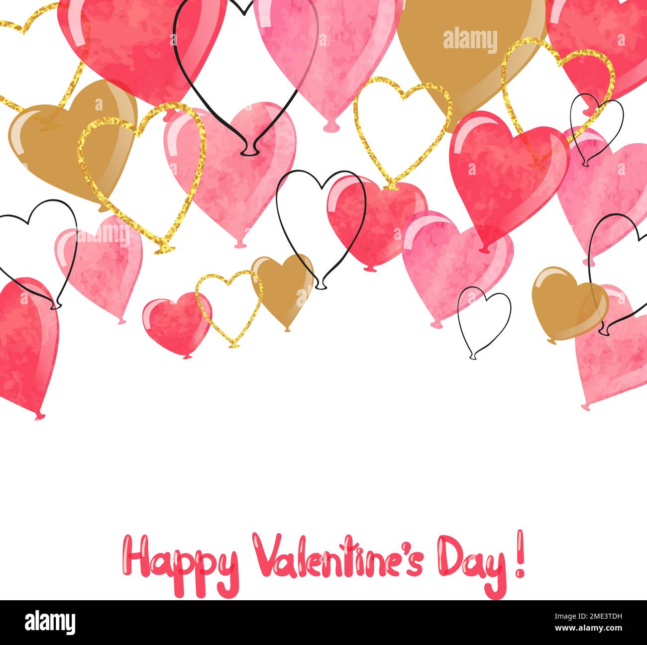 Valentine watercolor heart balloons border. Vector illustration Stock ...
