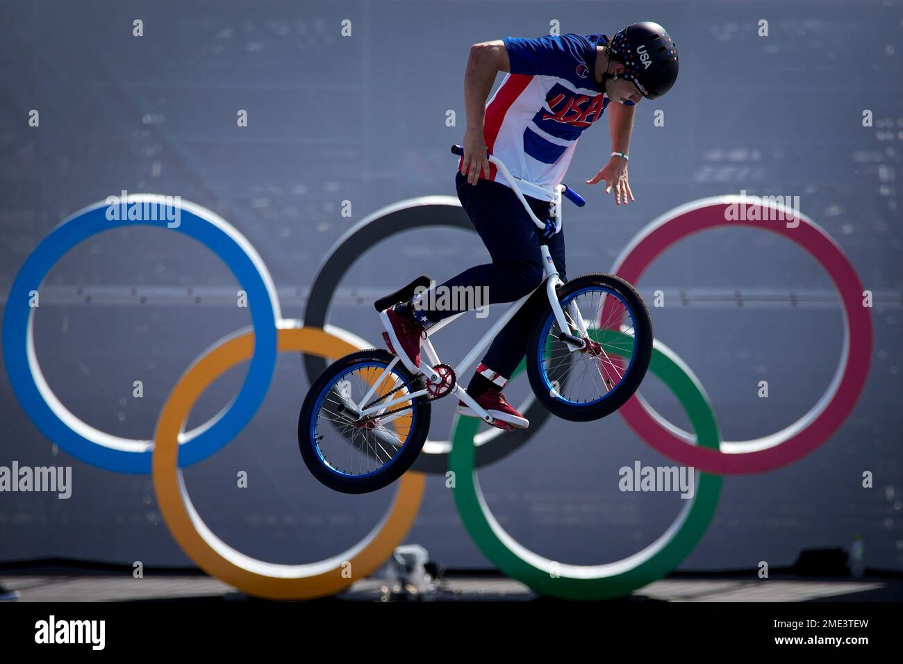 Justin Dowell, of the United States, makes a jump during a BMX ...