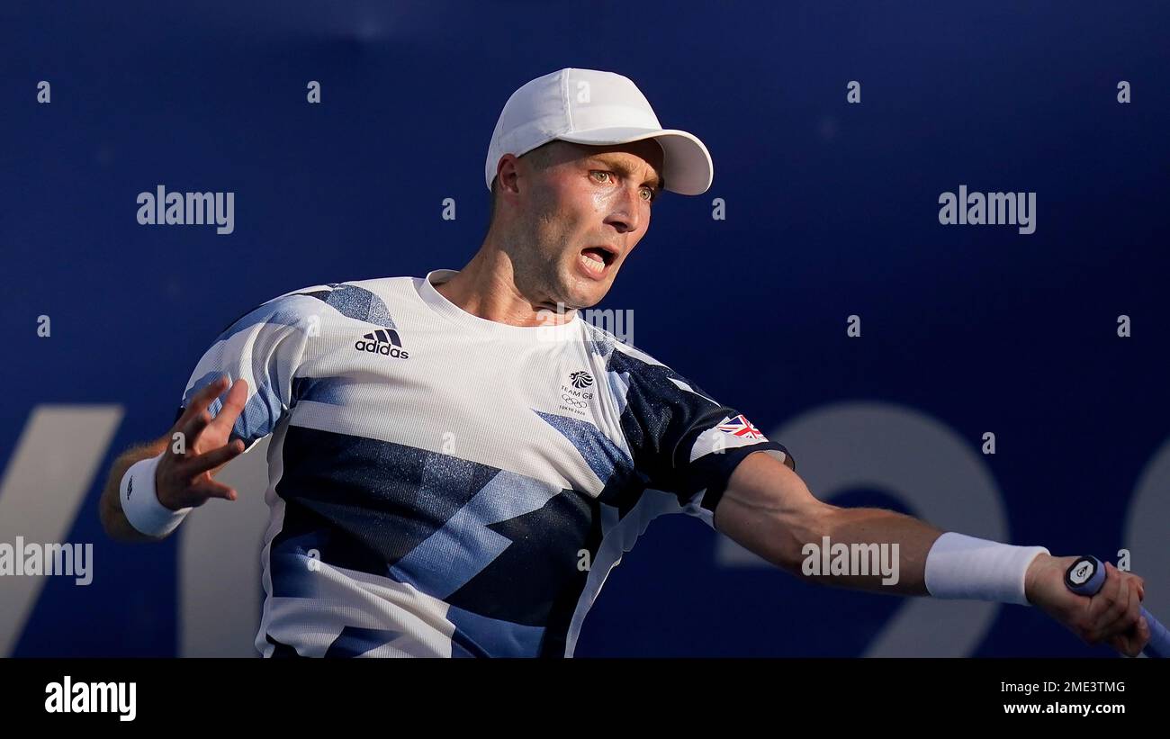 Liam Broady, of Britain, returns to Hubert Hurkacz, of Poland, during ...