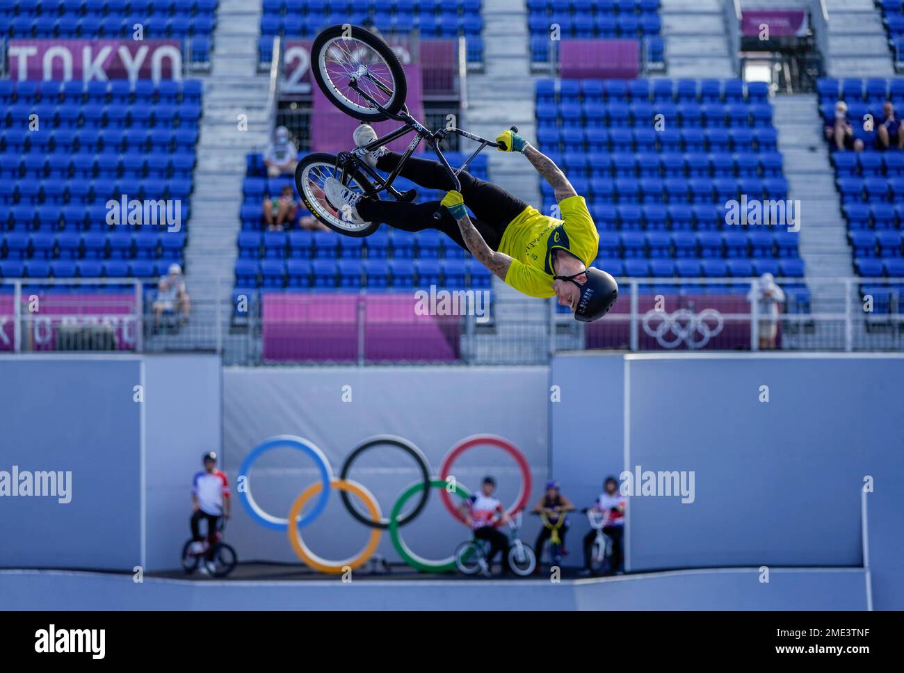 Logan Martin of Australia makes a jump during a BMX Freestyle training ...