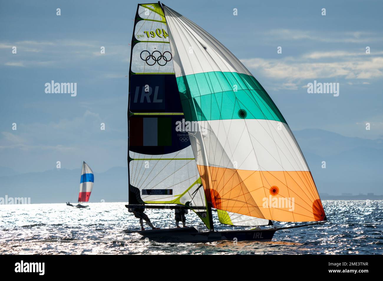 Ireland's Sean Waddilove and Robert Dickson compete during the 49er men race at the Enoshima ...