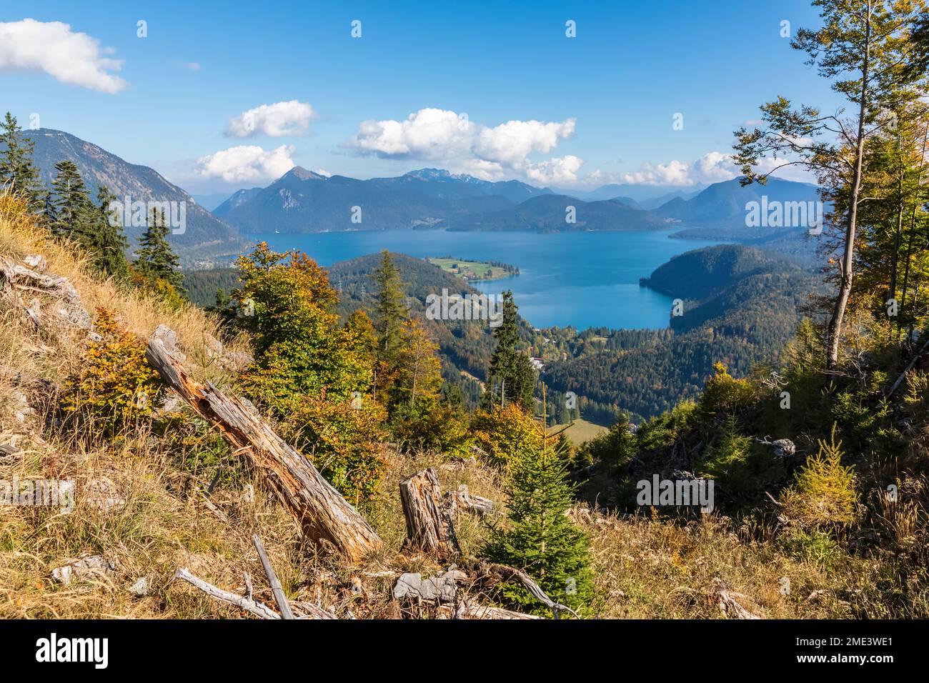 Germany, Bavaria, Walchensee Lake seen from summit in Ester Mountains ...
