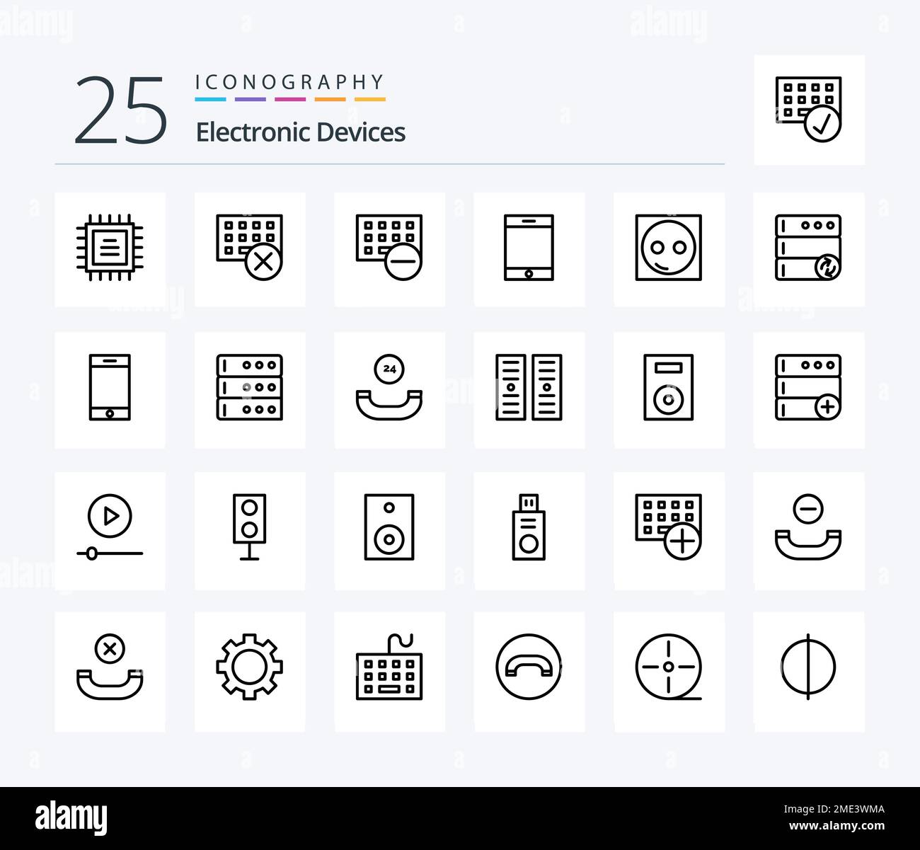Devices 25 Line icon pack including server. hardware. device. equipment ...