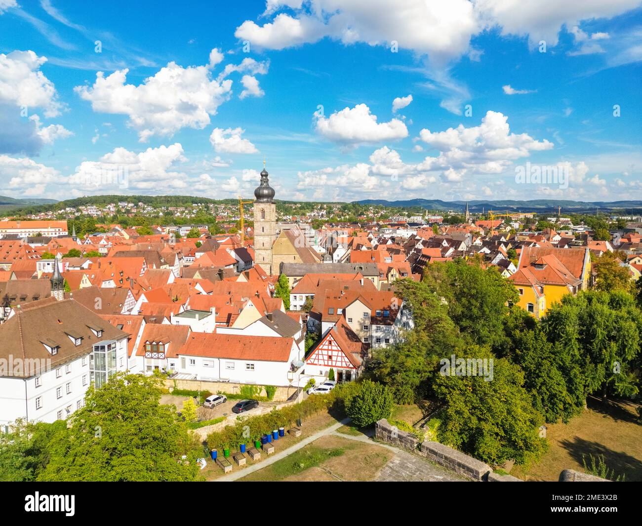 Germany, Bavaria, Forchheim, Aerial view of old town with St. Martin ...