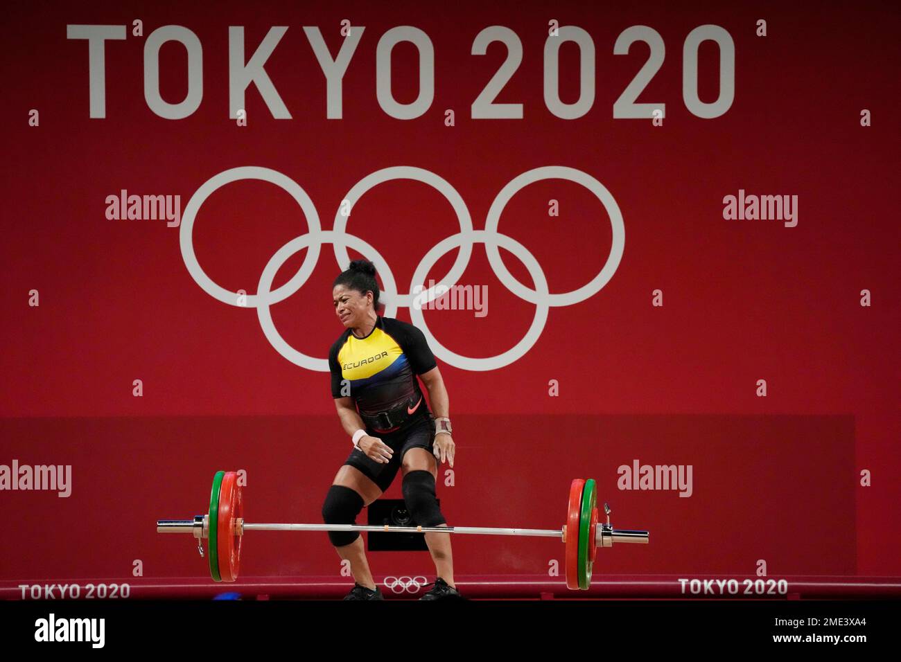 Maria Alexandra Escobar Guerrero of Ecuador grimaces after an ...