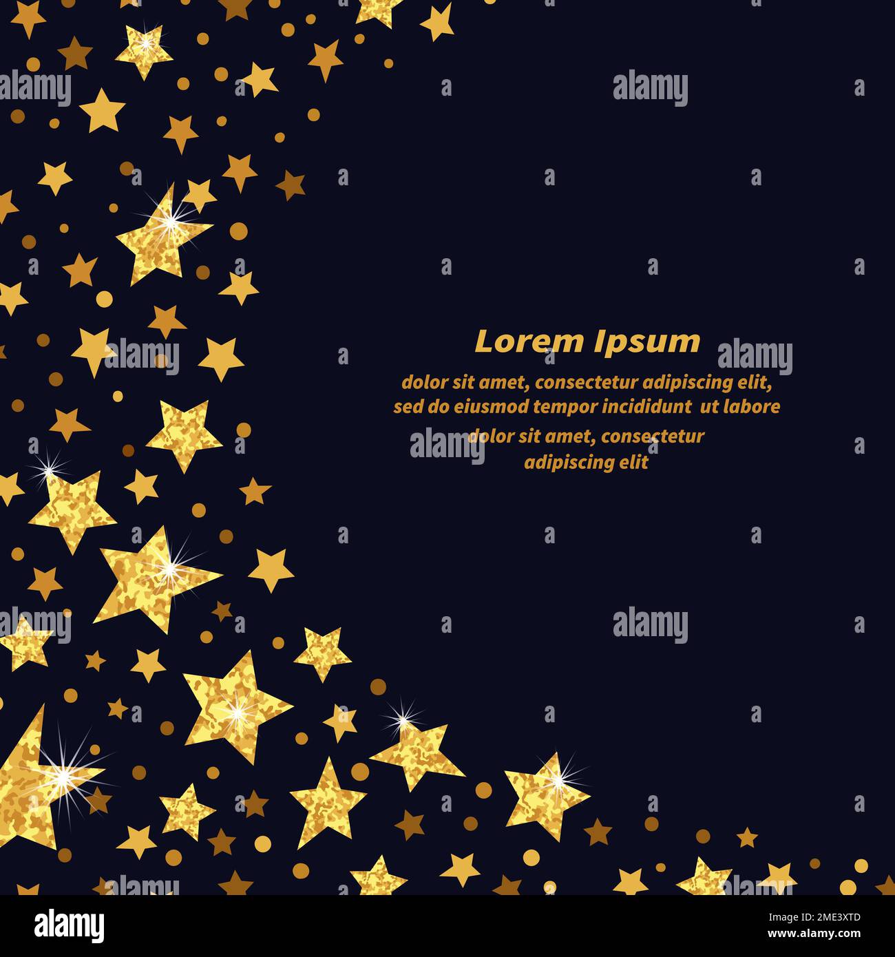Glittering stars background. Vector illustration of abstract golden sparkling stars on dark ...