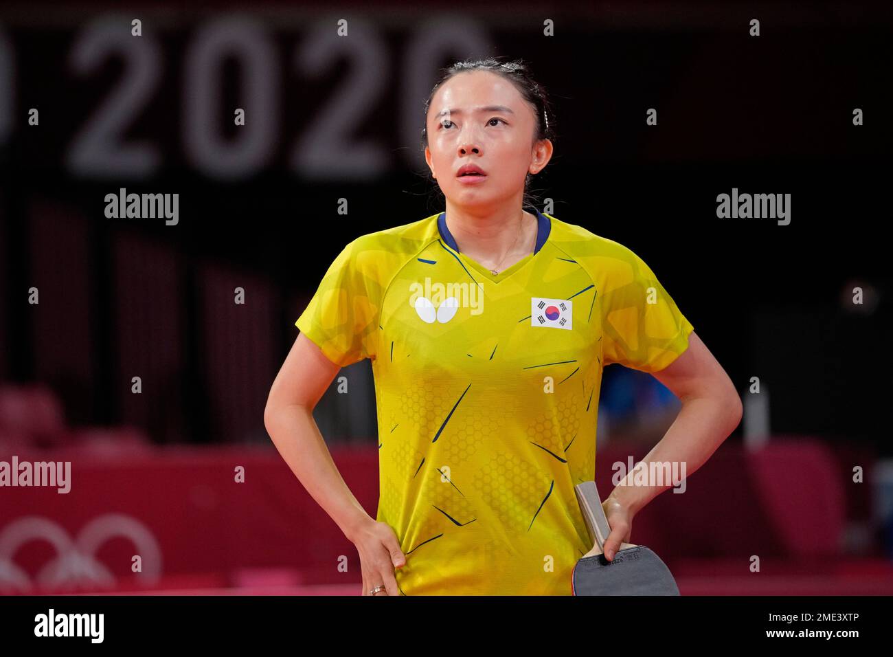South Korea's Jeon Ji-hee reacts during the table tennis women's ...