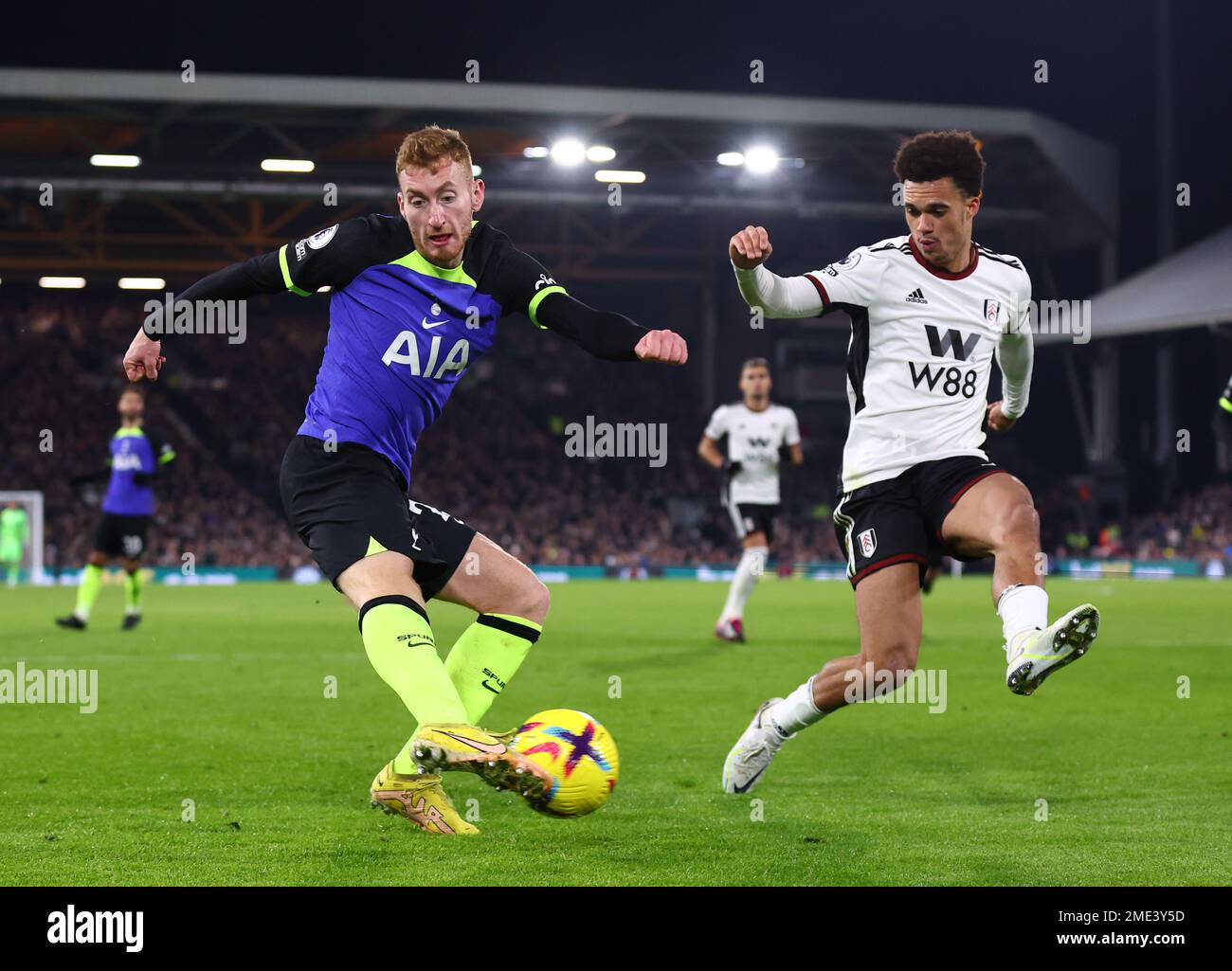 London, England, 23rd January 2023. Dejan Kulusevski of Tottenham cross ...