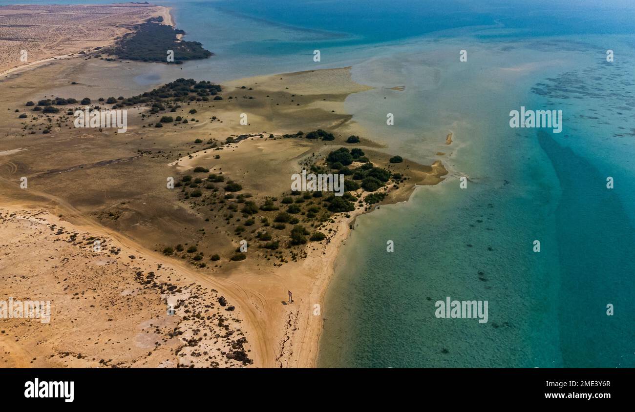 Saudi Arabia, Jazan Province, Aerial view of sandy shore in Farasan ...