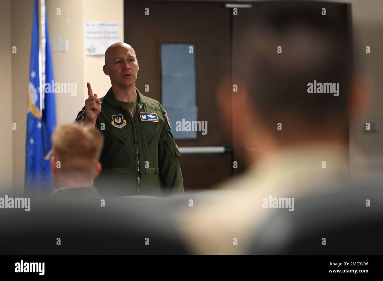 Col. Calvin Powell, 39th Air Base Wing commander, briefs newcomers at Incirlik Air Base, Turkey ...