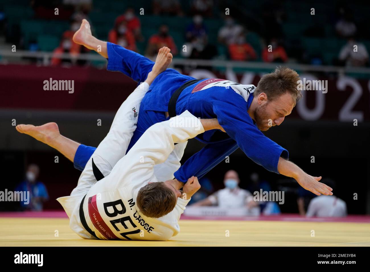 Matthias Casse of Belgium, bottom, and Robin Pacek of Sweden compete ...