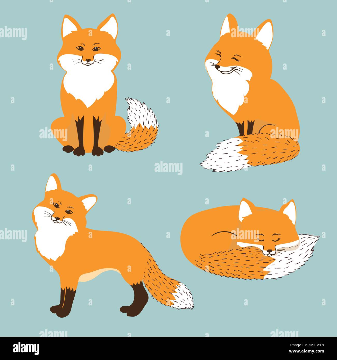 Set of cute cartoon foxes. Vector illustration Stock Vector Image & Art ...