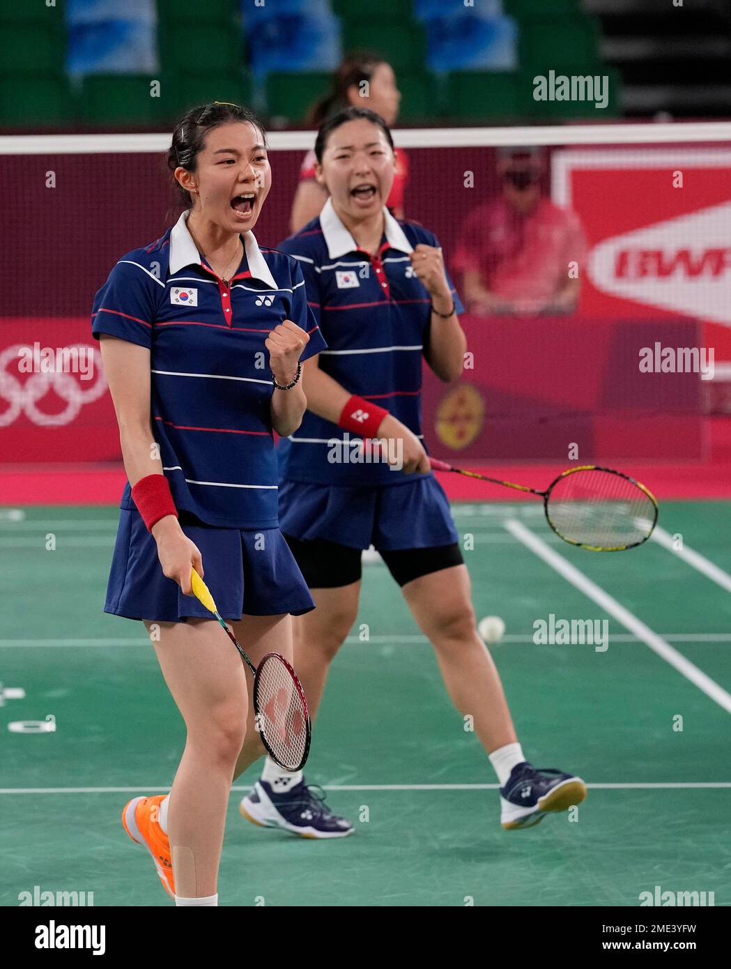 South Korea's Kim So-yeong and Kong Hee-yong celebrate a point against China's Chen Qing Chen ...