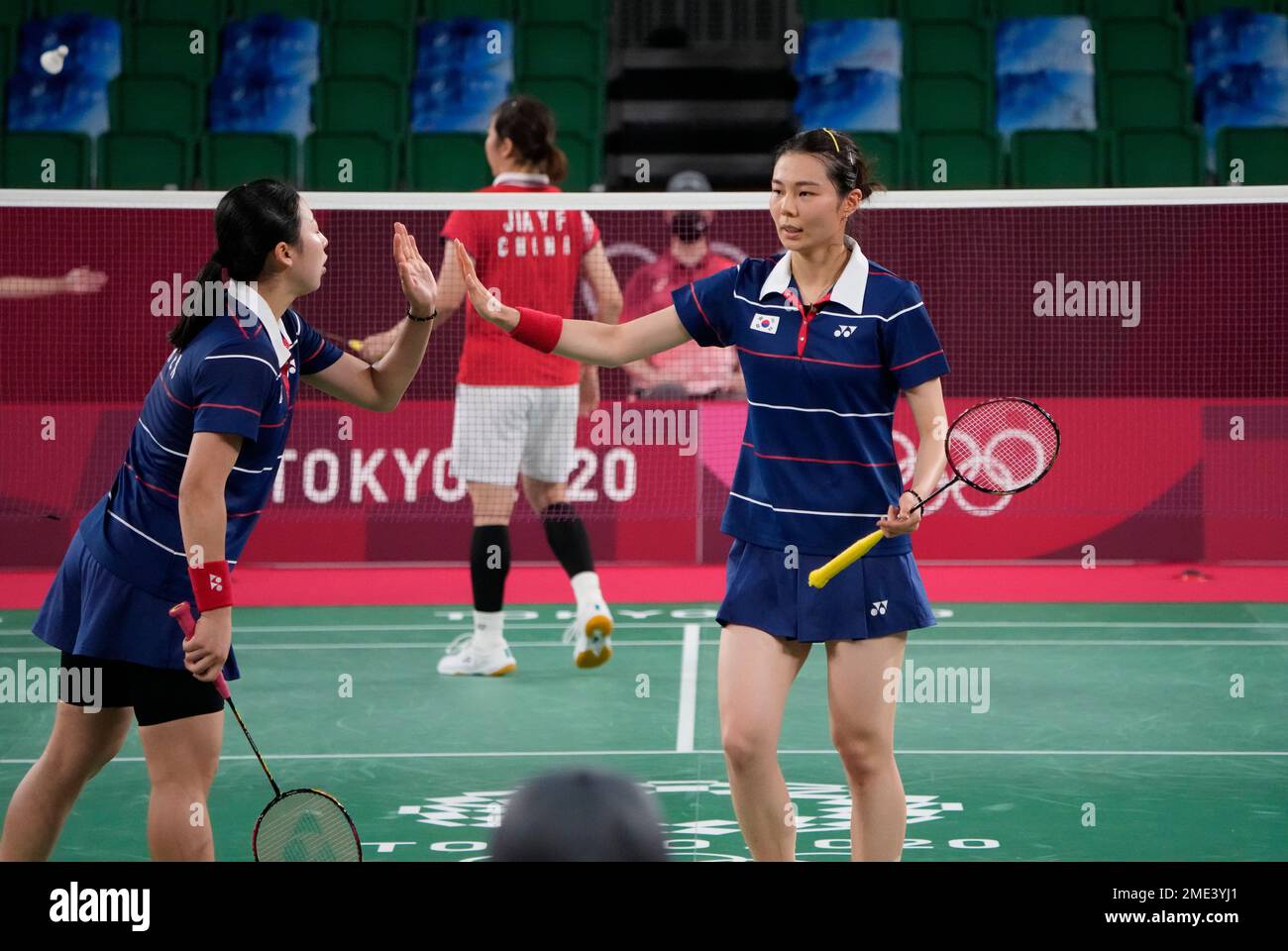 South Korea's Kim So-yeong and Kong Hee-yong celebrate a point against ...