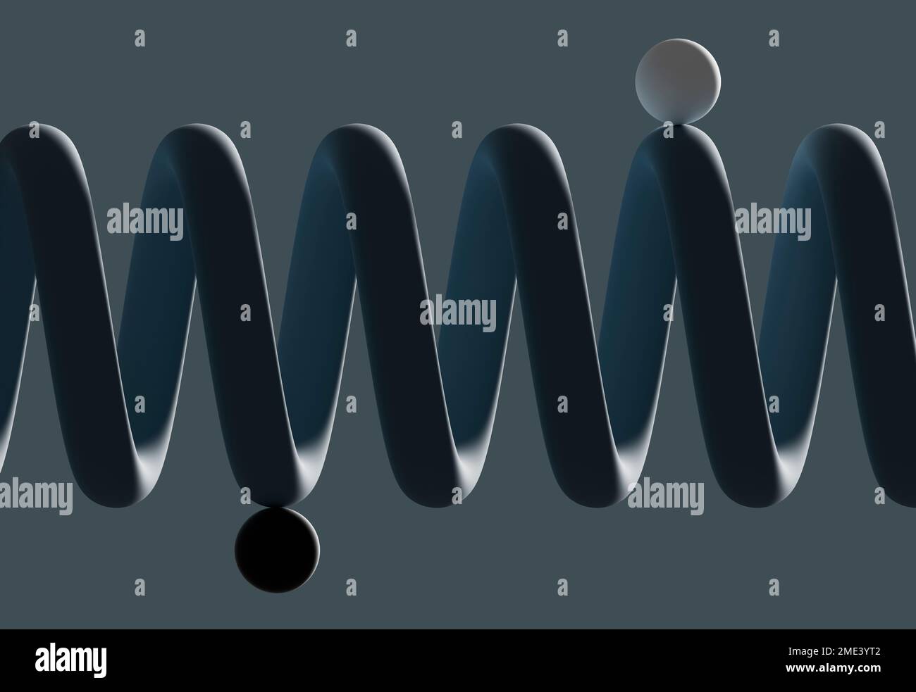 Three dimensional render of two spheres balancing on coil Stock Photo ...