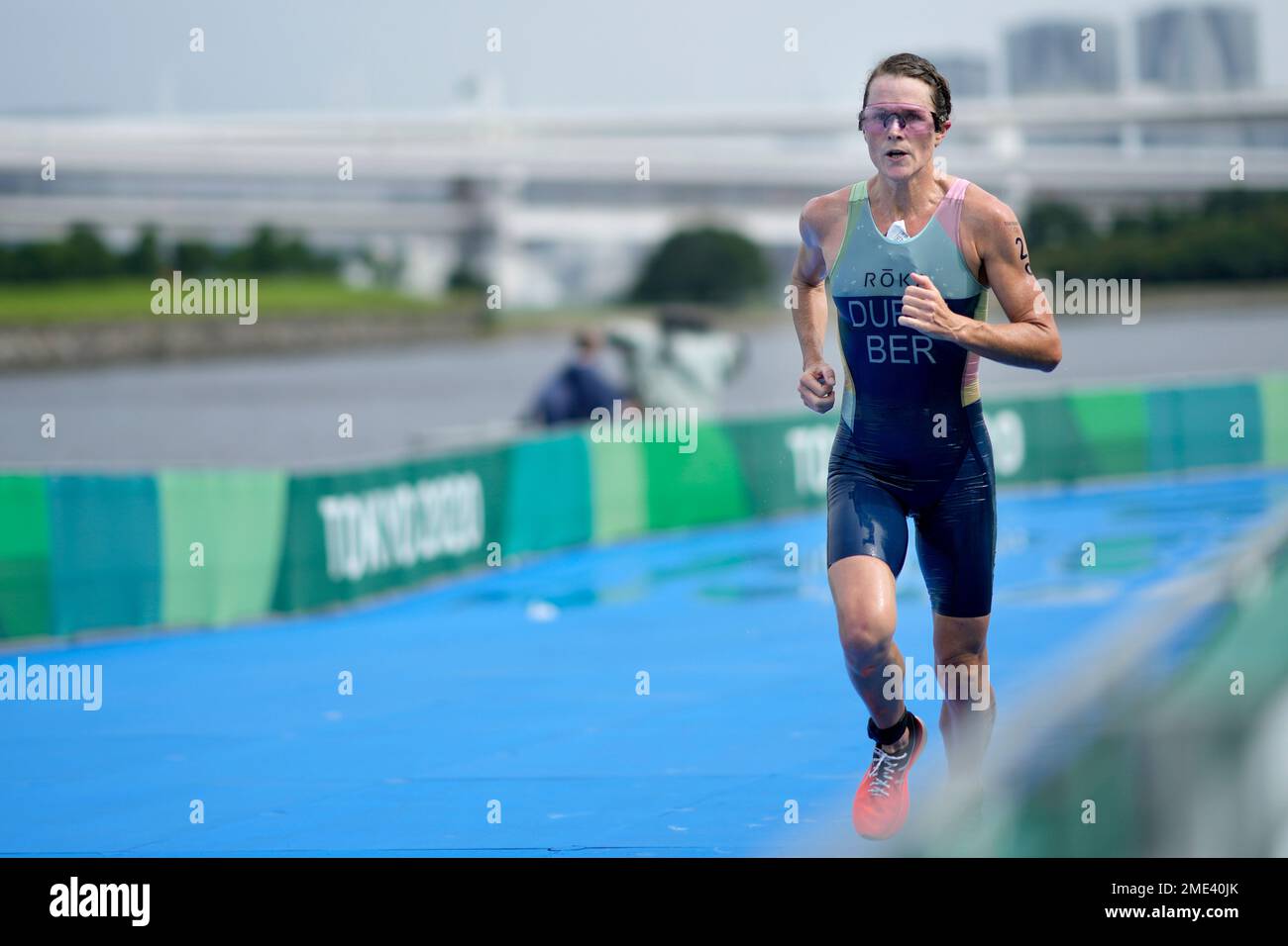 Flora Duffy, of Bermuda, competes in the women's individual triathlon ...