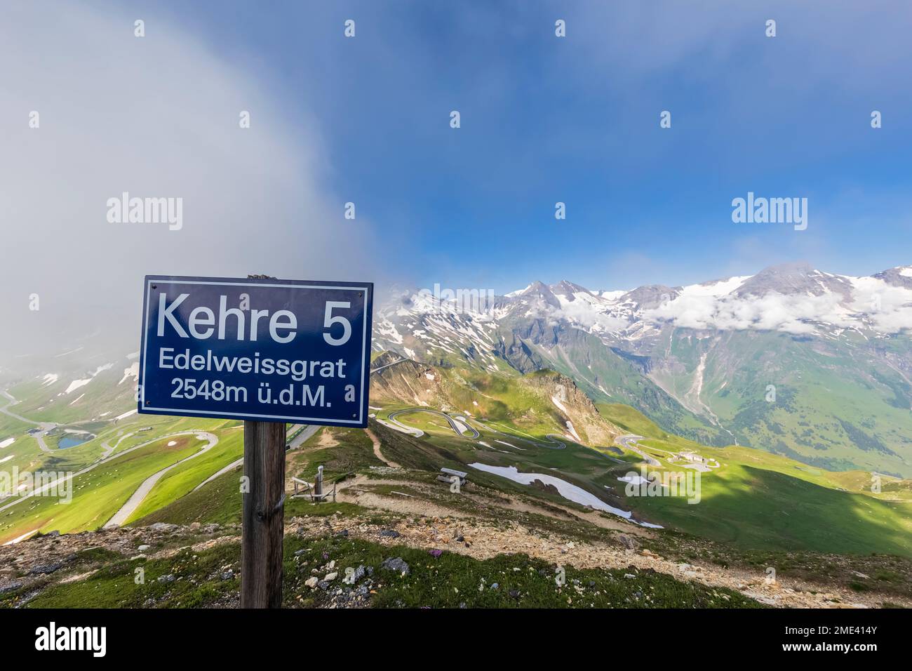 Austria, Carinthia, Information sign along Grossglockner High Alpine ...