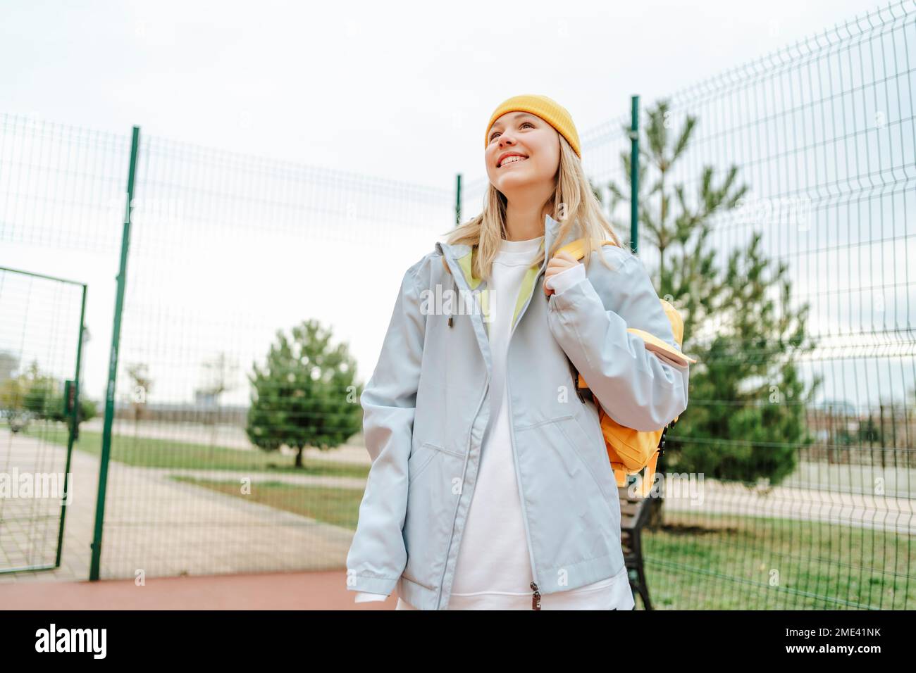 Caucasian girl wearing backpack front hi-res stock photography and ...