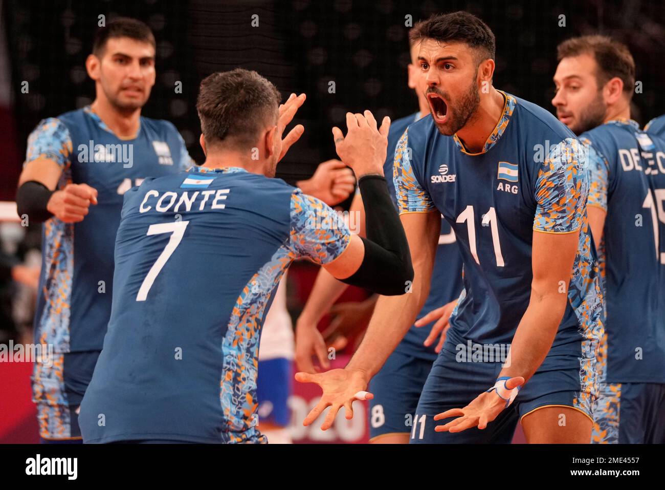 Argentina's Facundo Conte and Sebastian Sole celebrate a point during a ...