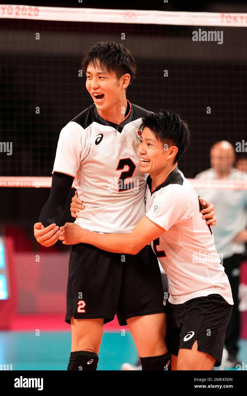 Japan's Taishi Onodera and Masahiro Sekita celebrate their 3-1 victory ...
