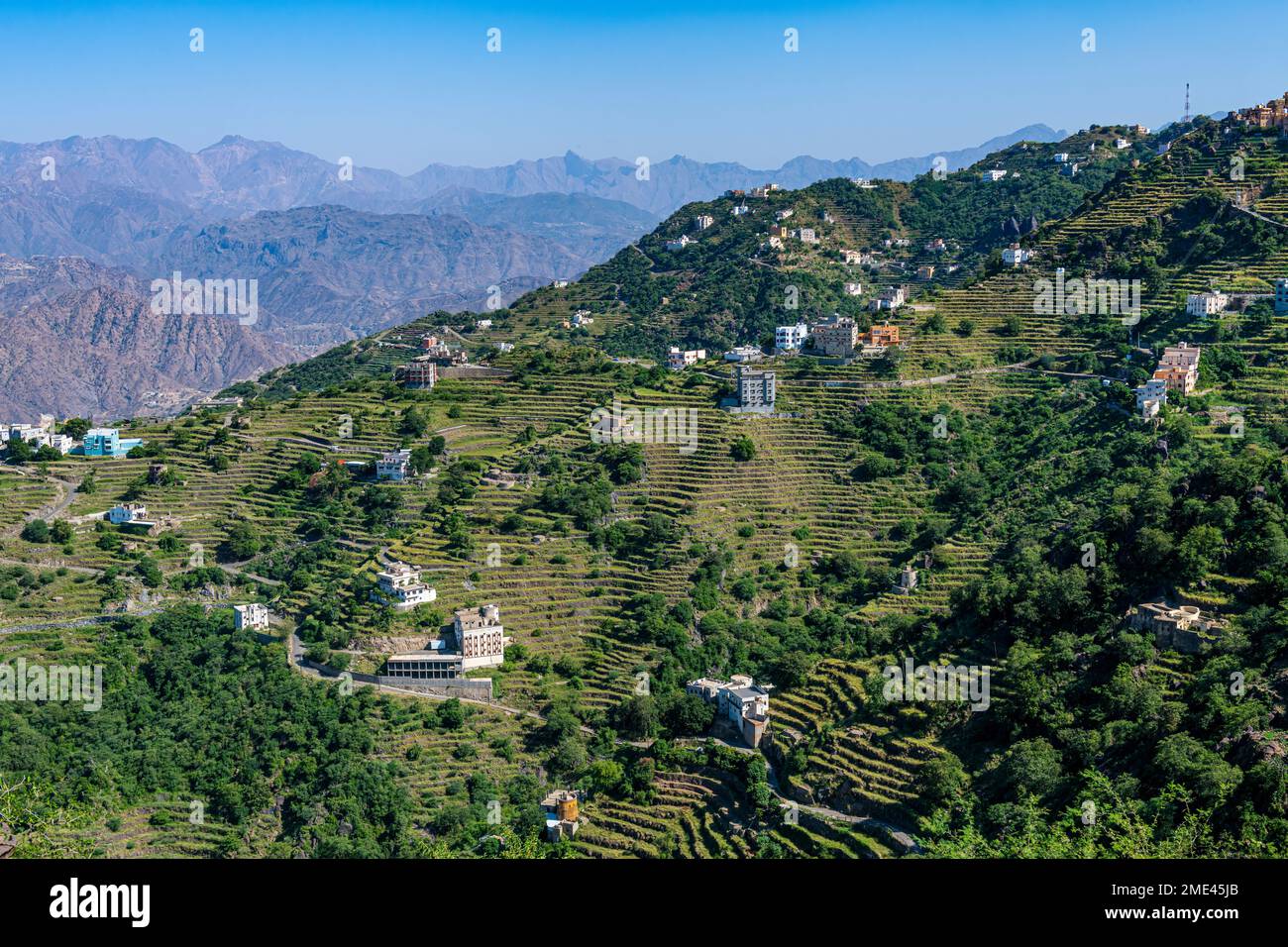 Saudi Arabia, Jazan Province, Faifa, Aerial view of terraced fields in ...