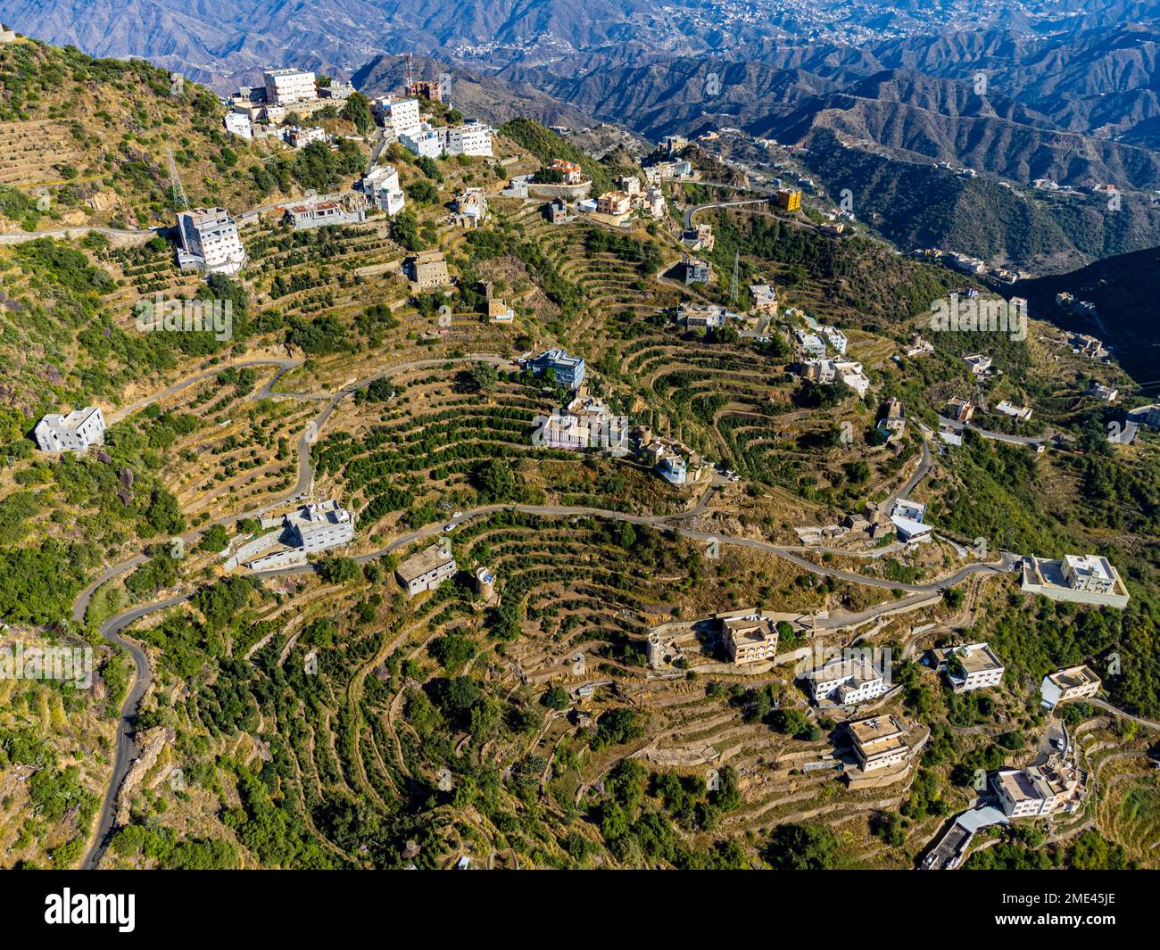 Saudi Arabia, Jazan Province, Faifa, Aerial view of terraced fields in ...