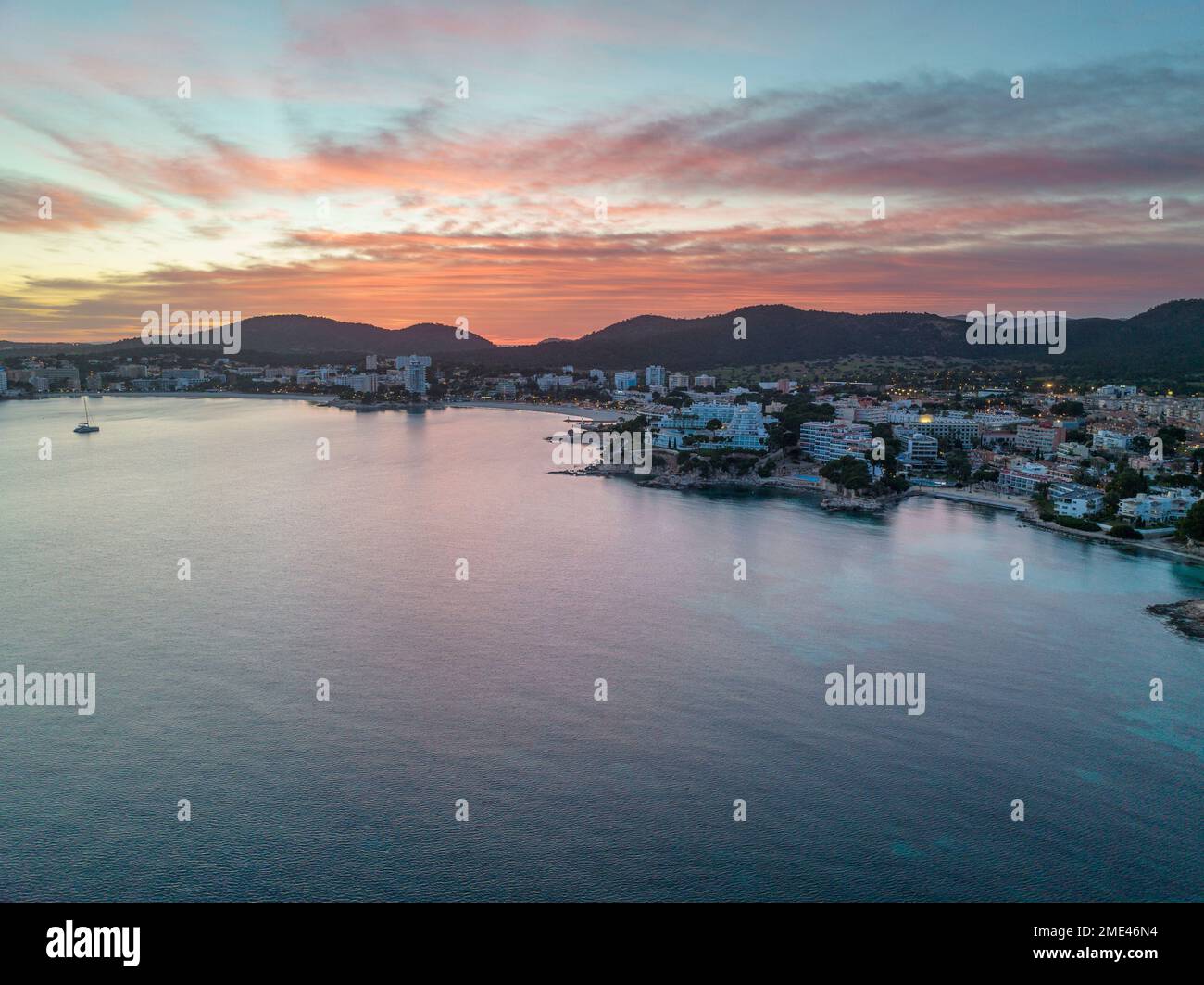 Spain, Balearic Islands, Mallorca, Santa Ponsa, Aerial view of seaside ...