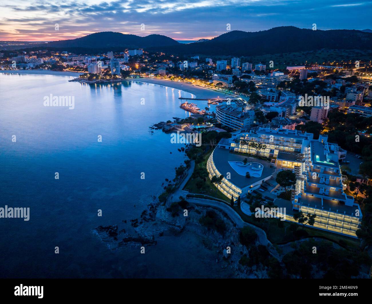 Spain, Balearic Islands, Santa Ponsa, Mallorca, Aerial view of seaside ...