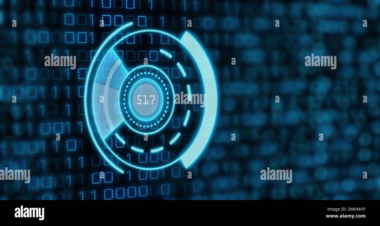Image of blue circle with numbers over binary code Stock Photo - Alamy