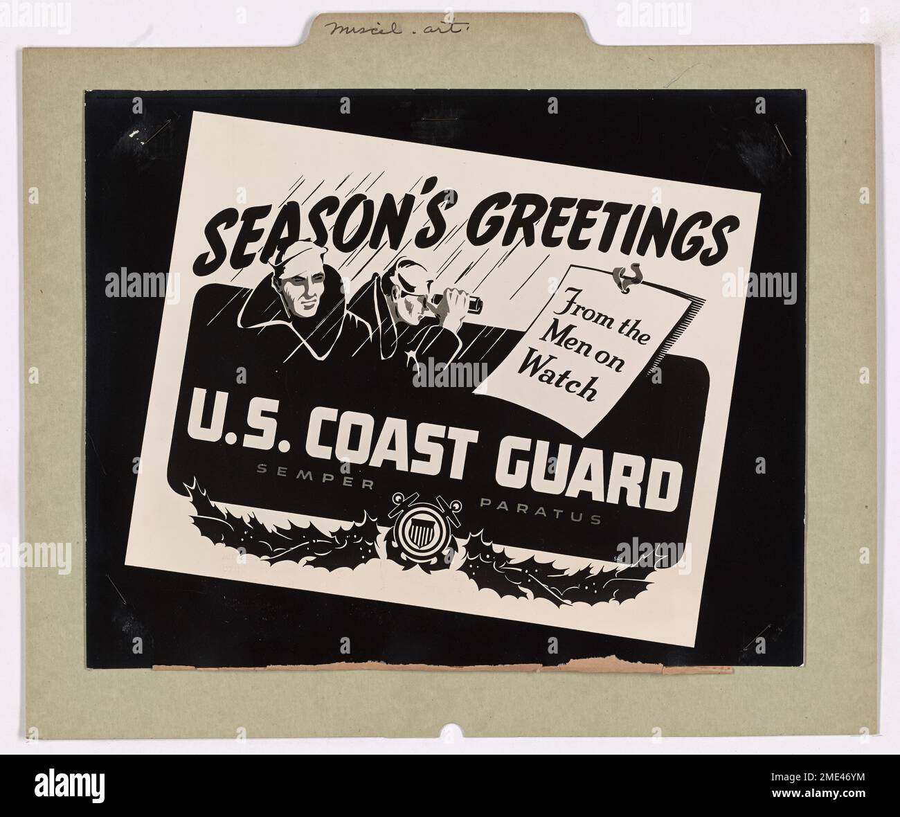 A sketch depicts a U.S. Coast Guard sailor on patrol, symbolizing the ...