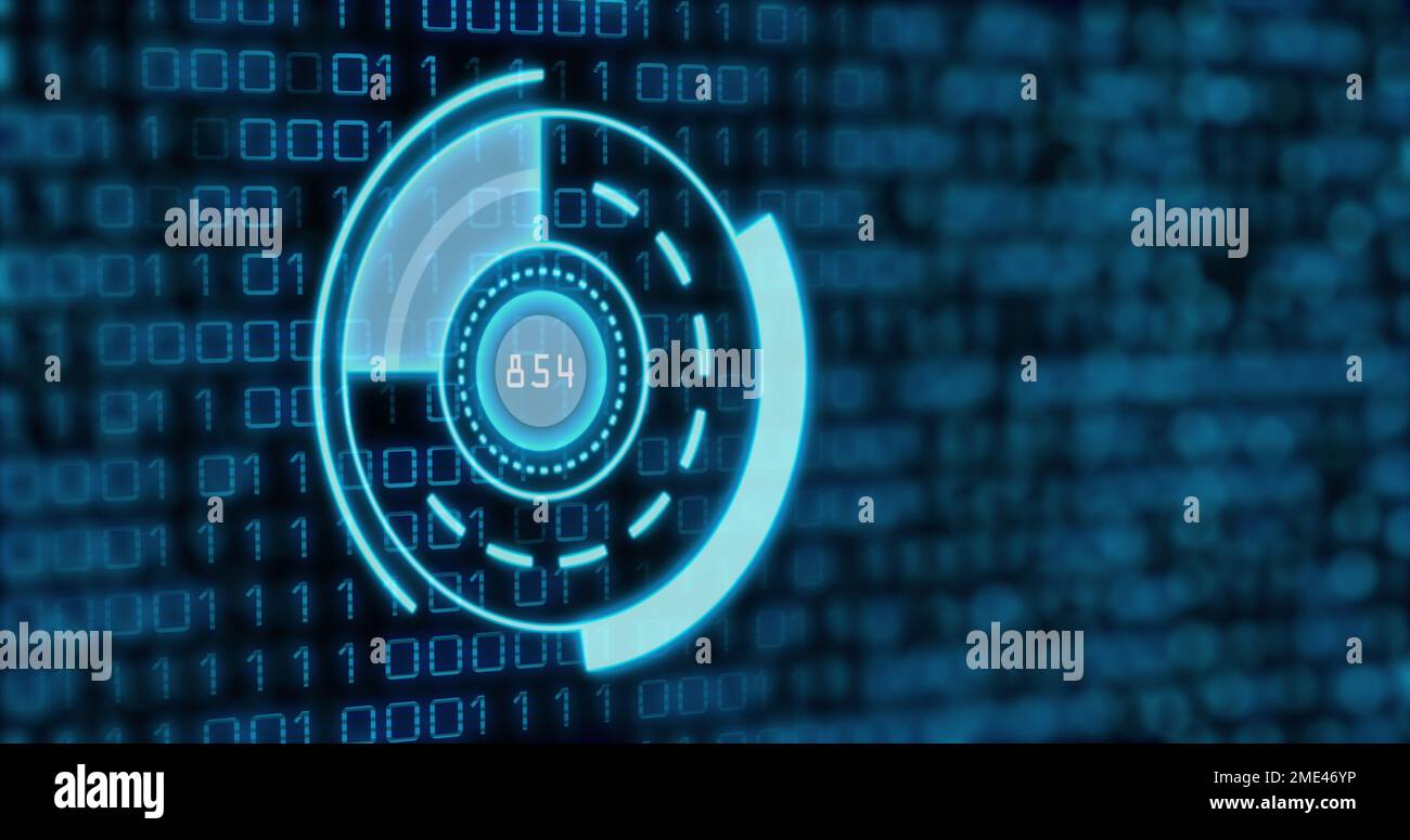 Image of blue circle with numbers over binary code Stock Photo - Alamy